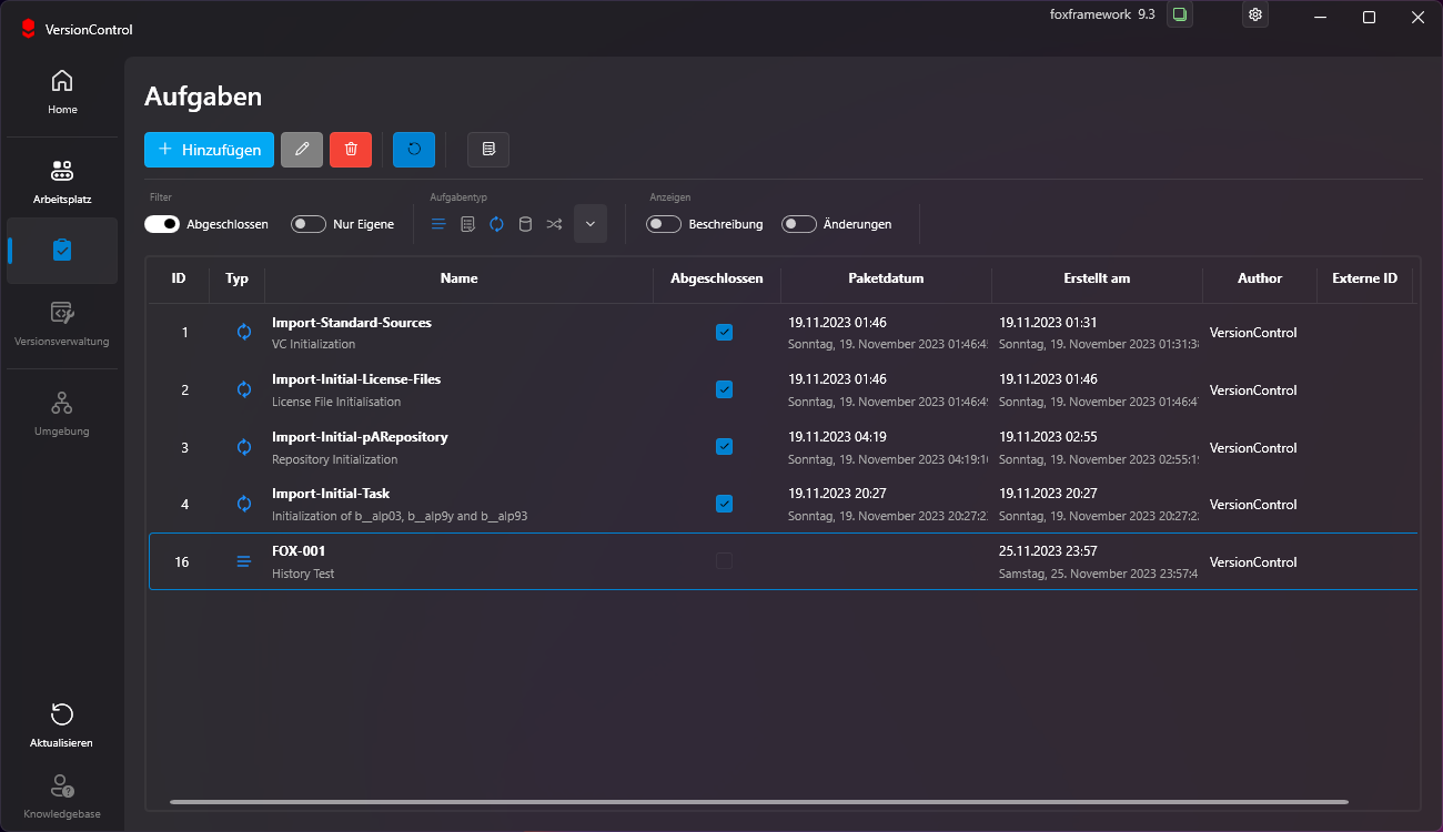 Aufgaben / Tasks - FOX FRAMEWORK